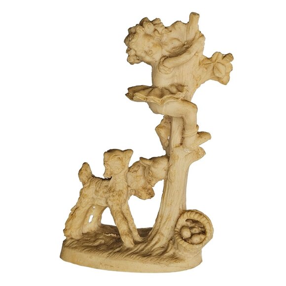 Accents | Vintage Alabaster Resin Goat Kid Lamb Chasing Girl Up A Tree ...